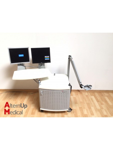 Cardinal Health Rolling Desk with 2 Color Flat Monitors and 1 Arm Support