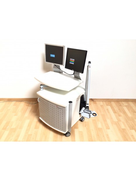 Cardinal Health Rolling Desk with 2 Color Flat Monitors and 1 Arm Support