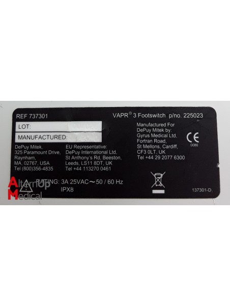 Mitek 737301 VAPR 3 Footswitch - AlternUp Medical Mitek 737301 VAPR 3 Footswitch - AlternUp Medical
